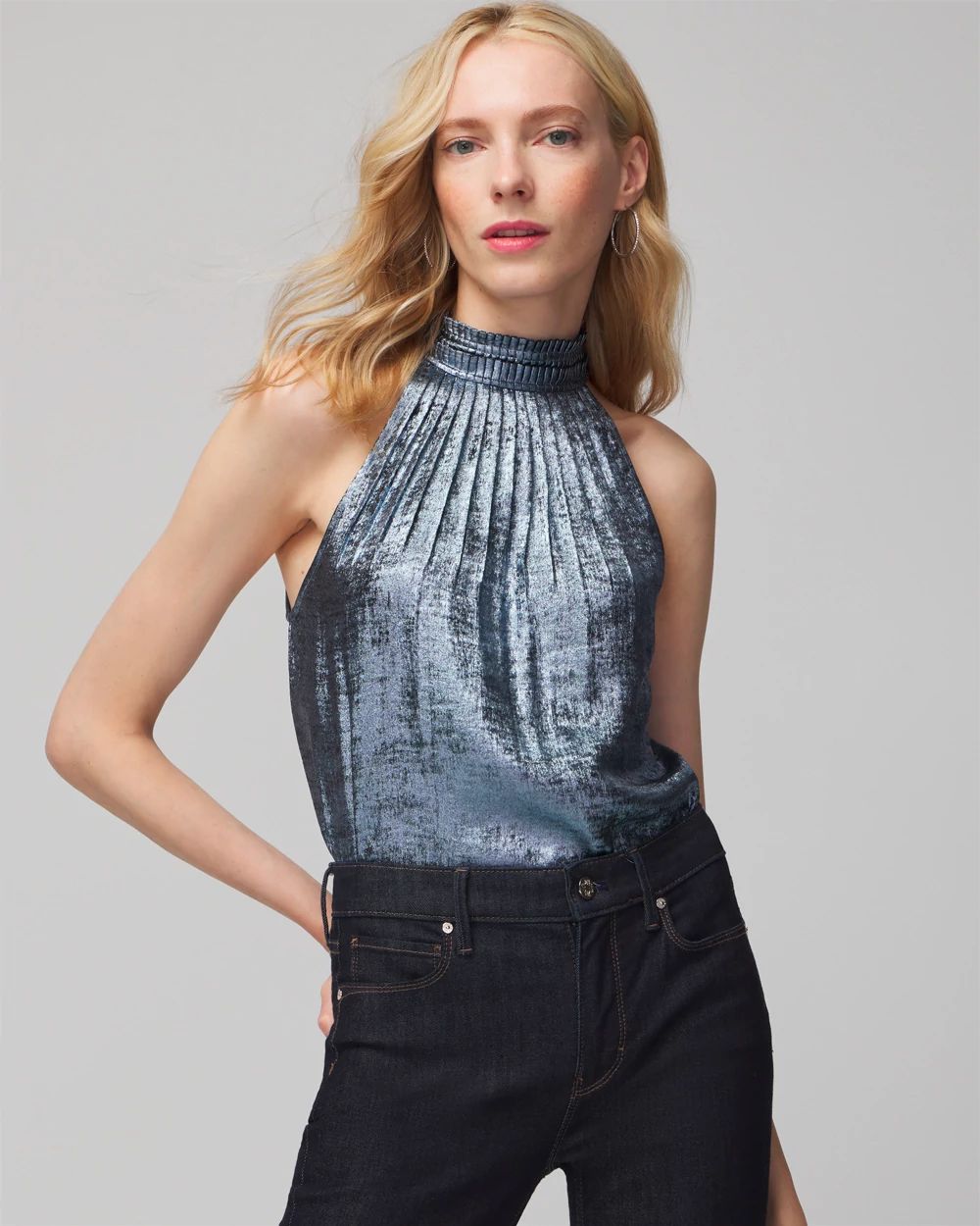 Petite Halter Pleated Shell Top | White House Black Market